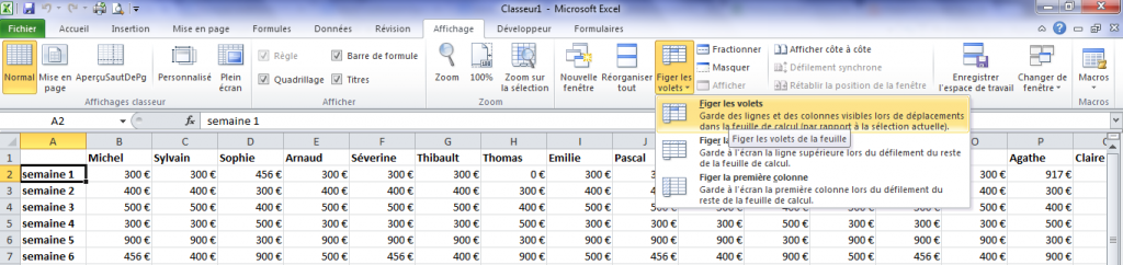 Excel - Comment figer une ligne ou une colonne